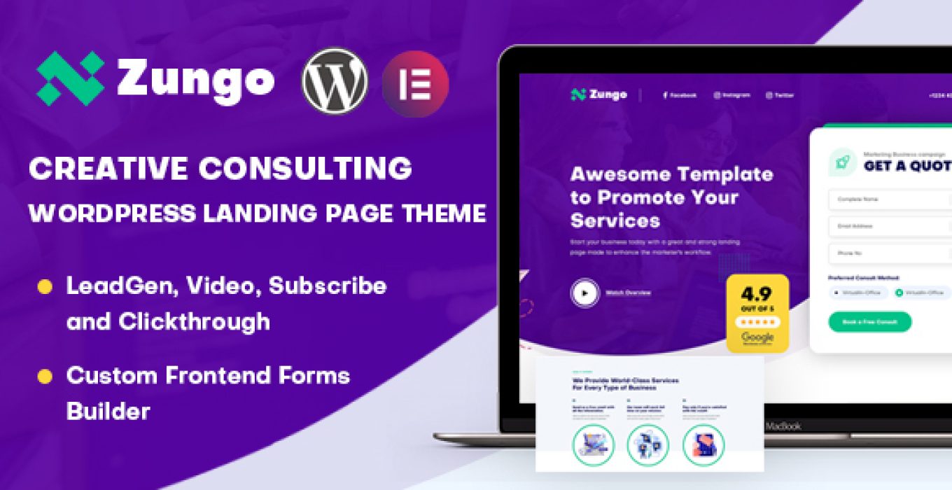Zungo – Creative Consulting Business WordPress Landing Page Theme - wpnull24